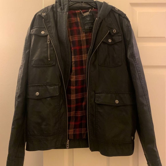 Guess | Jackets & Coats | Mens Guess Leather Jacket Black With Red ...